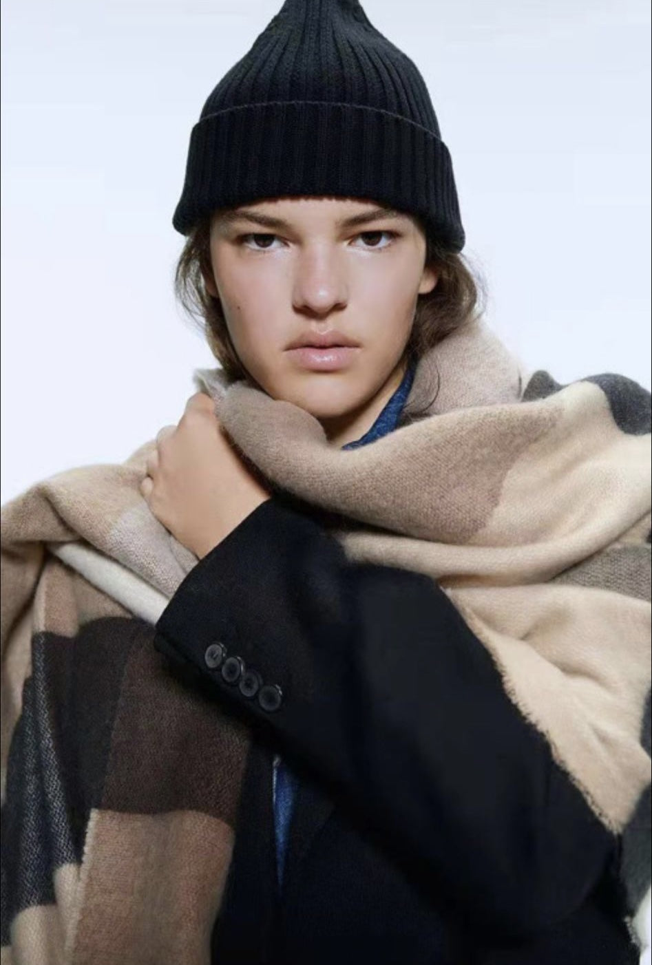 Cream check scarf store